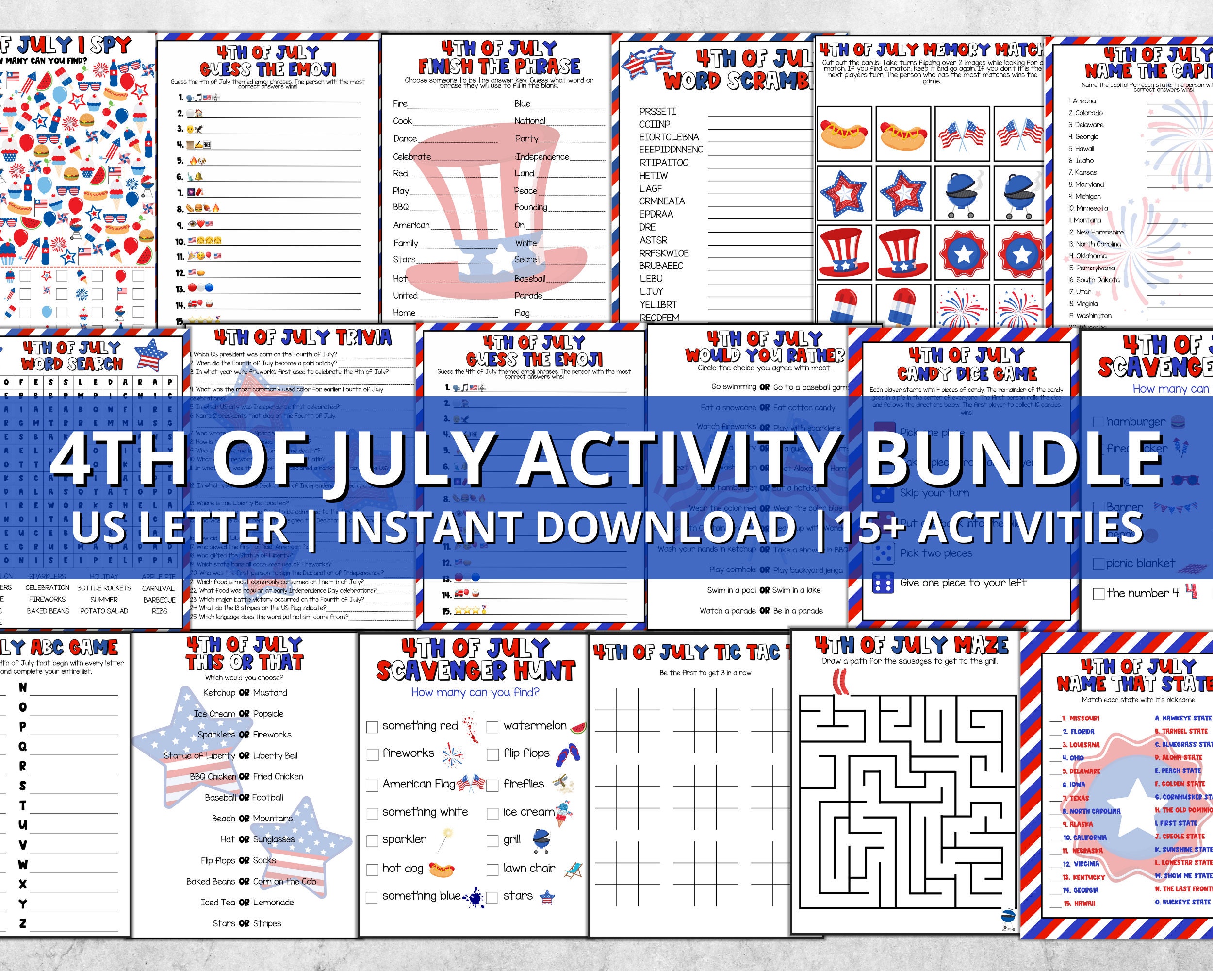 Fourth of July Printable Activities Bundle 4th of July Games - Etsy