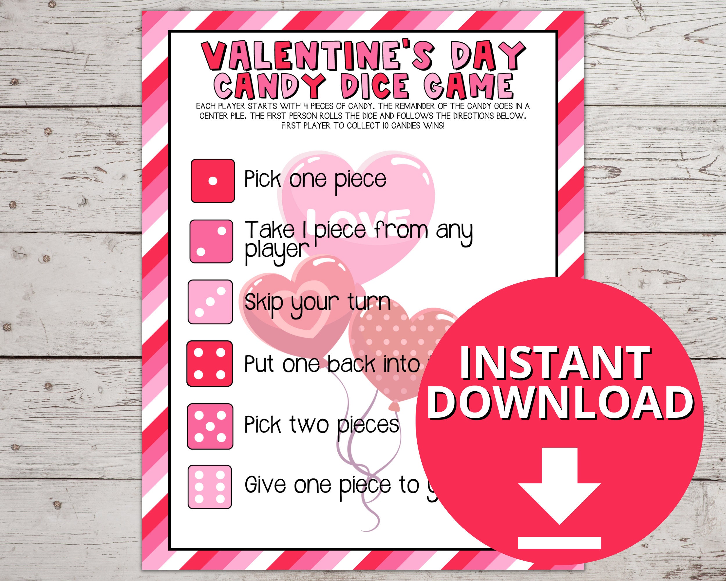 Valentine's Day Candy Dice Game, Valentine's Activity for Kids ...