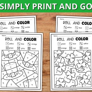St. Patrick's Day Roll and Color Activity, St. Patrick's Day Color by ...