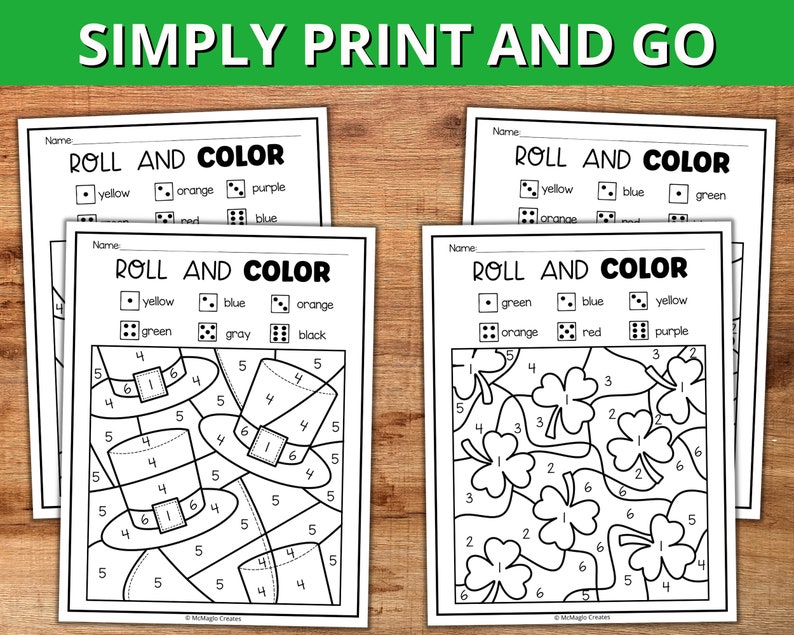 St. Patrick's Day Roll and Color Activity, St. Patrick's Day Color by ...