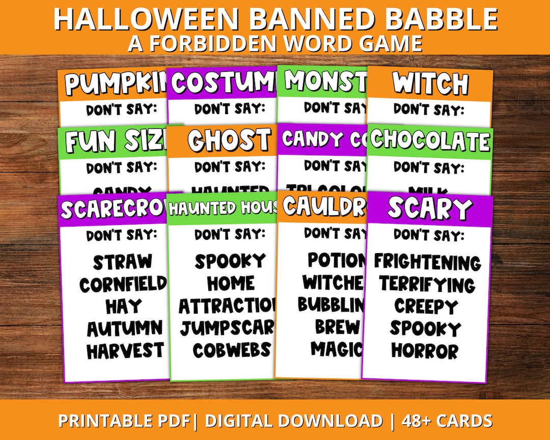 Halloween Printable Party Game, Banned Babble A Forbidden Words Game ...