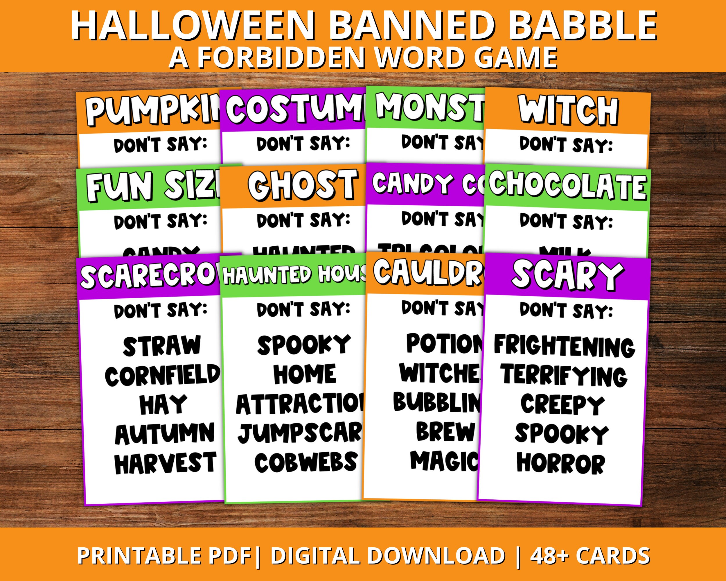 Halloween Printable Party Game, Banned Babble A Forbidden Words Game ...