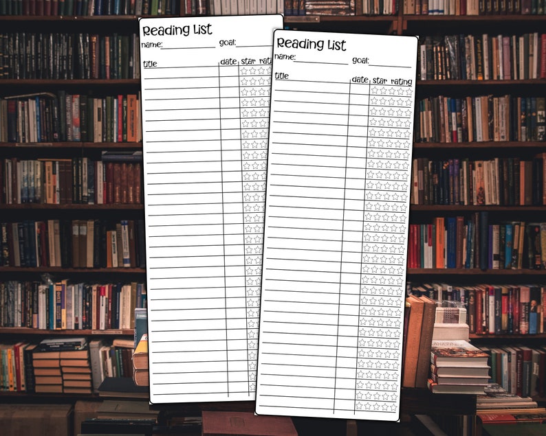 Reading List Bookmark, Printable Library Card Bookmarker, Reading Log ...