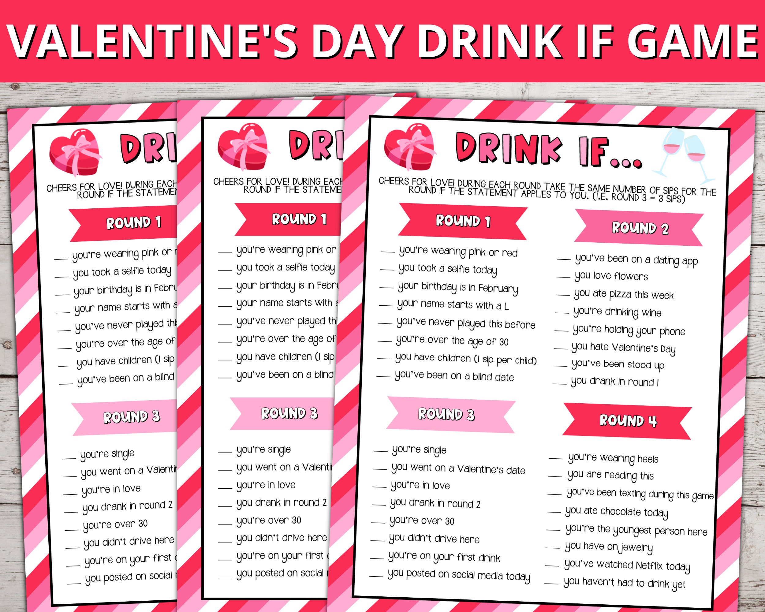 Valentine's Day Drink If Game, Adult Galentine's Day Drinking Game ...