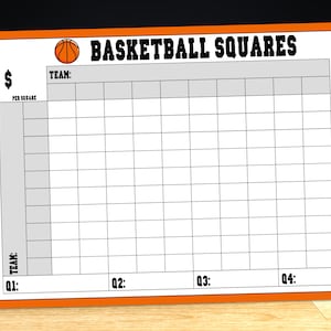 Printable Basketball Squares Game, Basketball Pool Grid, 100 Squares ...