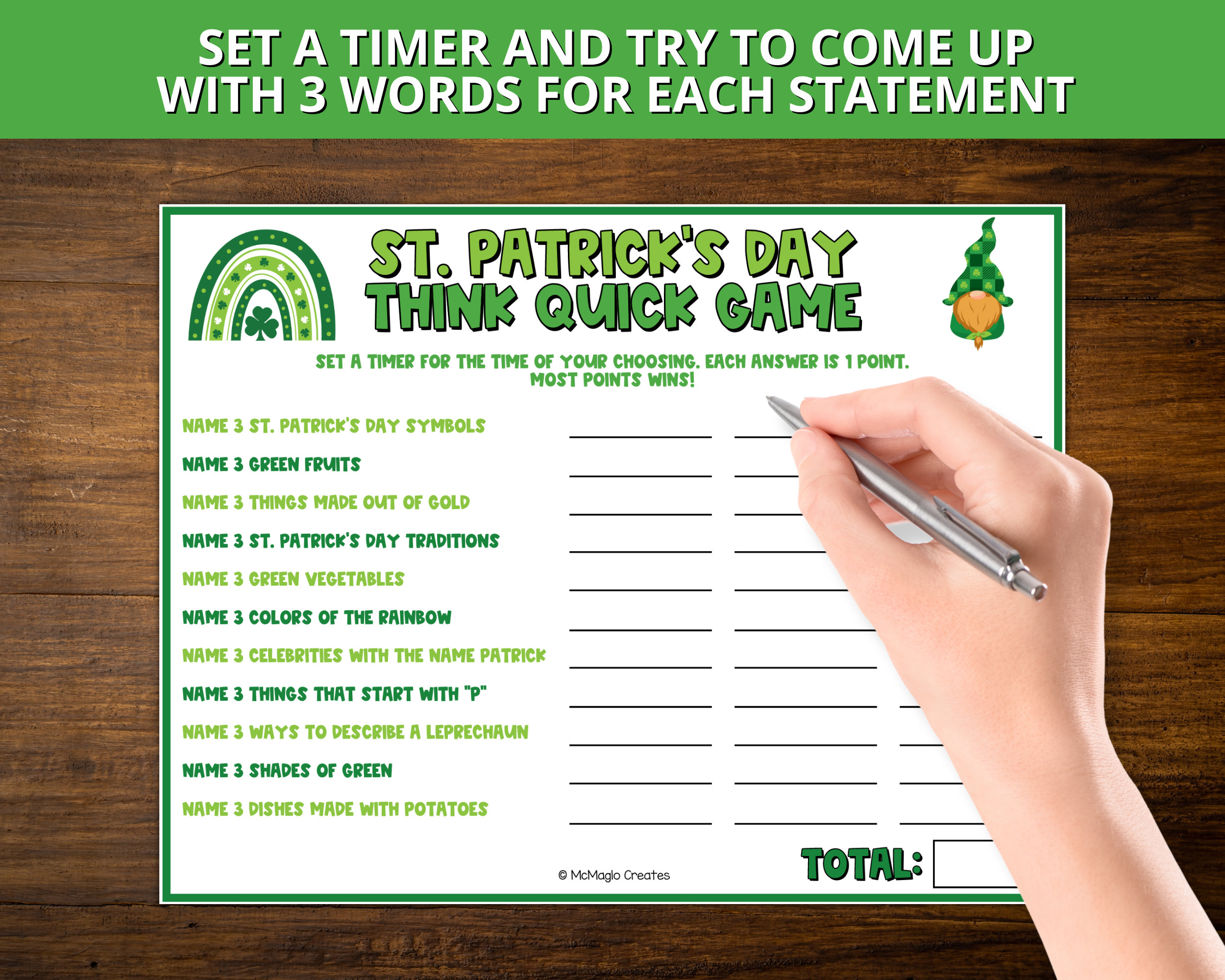 St. Patrick's Day Themed Think Quick Game, St. Patrick's Day Trivia ...