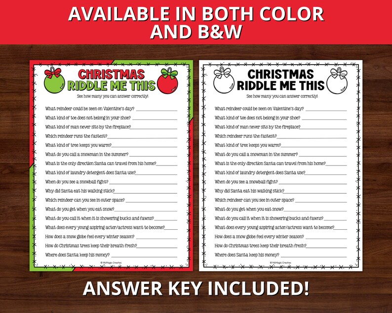 Christmas Riddles, Christmas Trivia Game, Office Party Games - Etsy