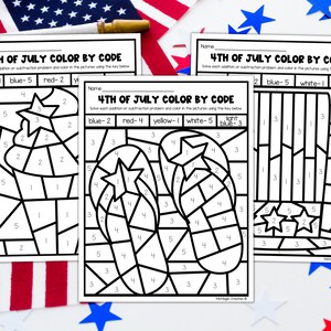 Fourth of July Color by Code Activity, Printable 4th of July Activity ...