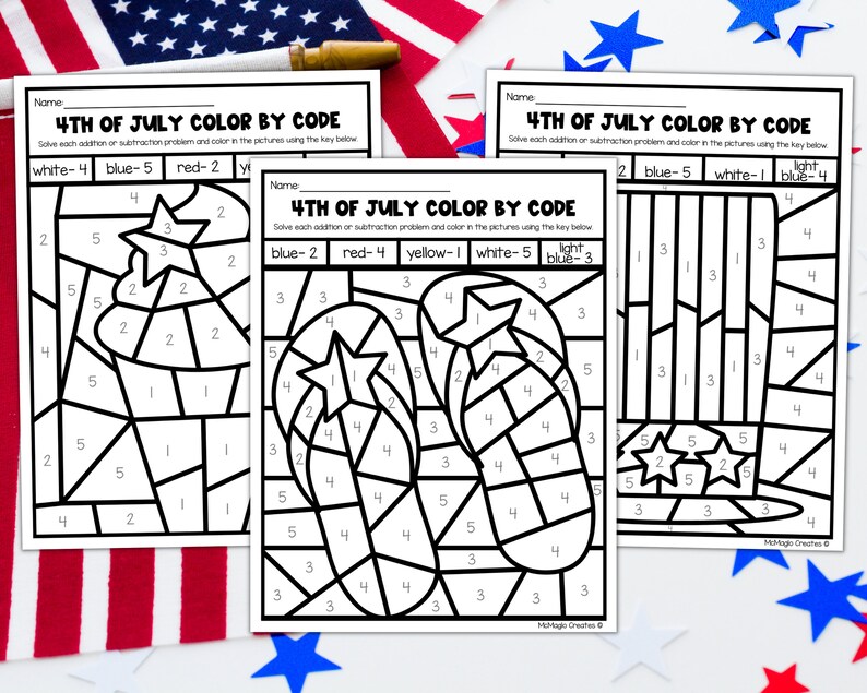 Fourth of July Color by Code Activity Printable 4th of July - Etsy