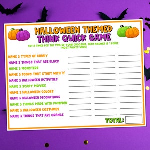 Halloween Themed Think Quick Game, Halloween Trivia Game, Printable ...