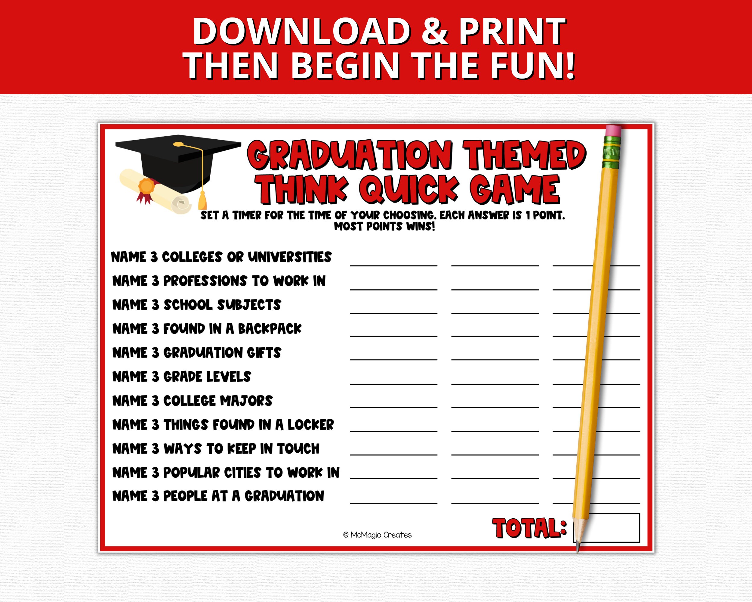 Graduation Think Quick Game, Graduation Party Games - Etsy