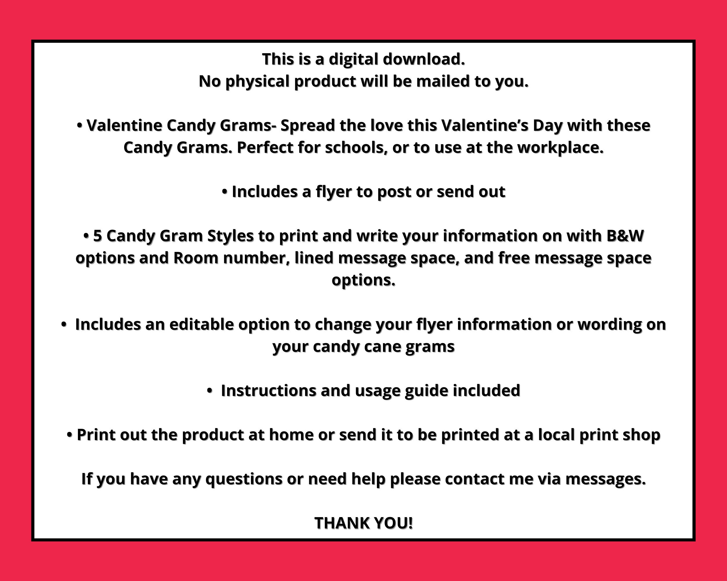 Valentines Day Candy Gram Fundraiser, Candy Gram Template, Candy Gram ...
