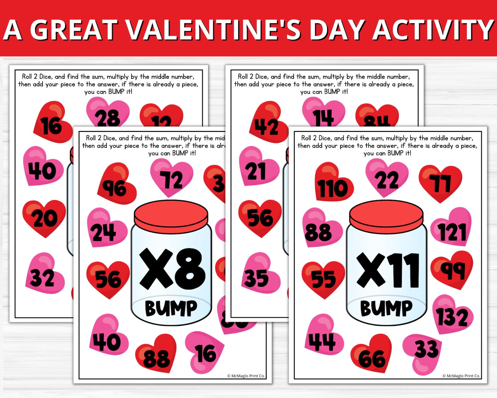 Valentine's Day Multiplication Bump Game, Valentine Classroom Activity ...
