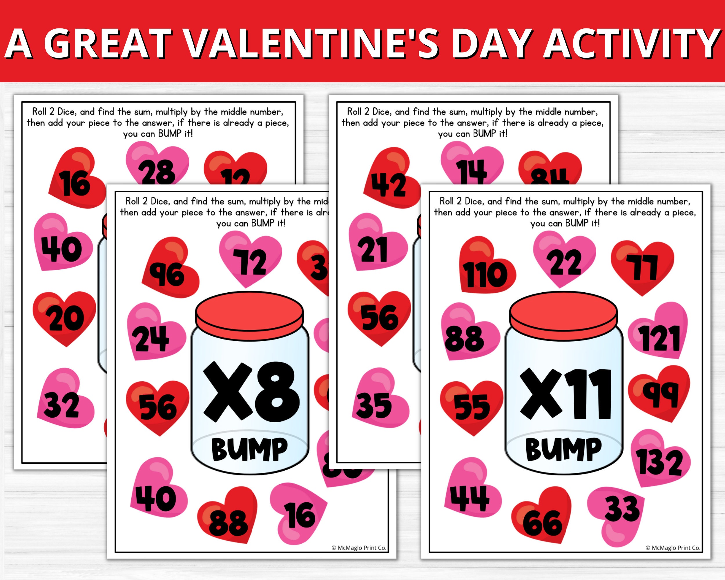 Valentine's Day Multiplication Bump Game, Valentine Classroom Activity ...