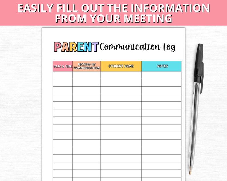 Parent Communication Log, Teacher Communication Record, Communication ...