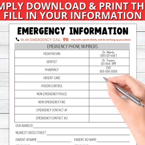 Child Care Emergency Contact Information Sheet, Incase of Emergency ...