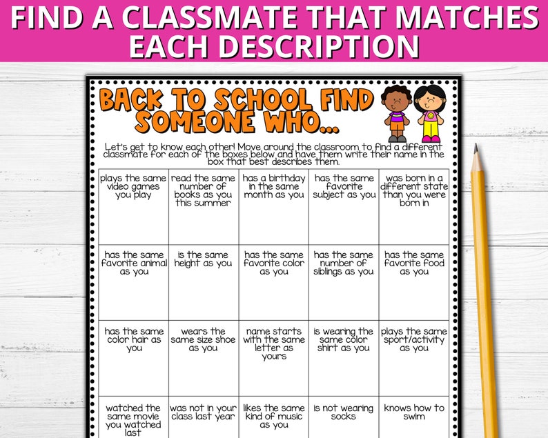 Find Someone Who Back to School Activity, Get to Know You Activity for ...