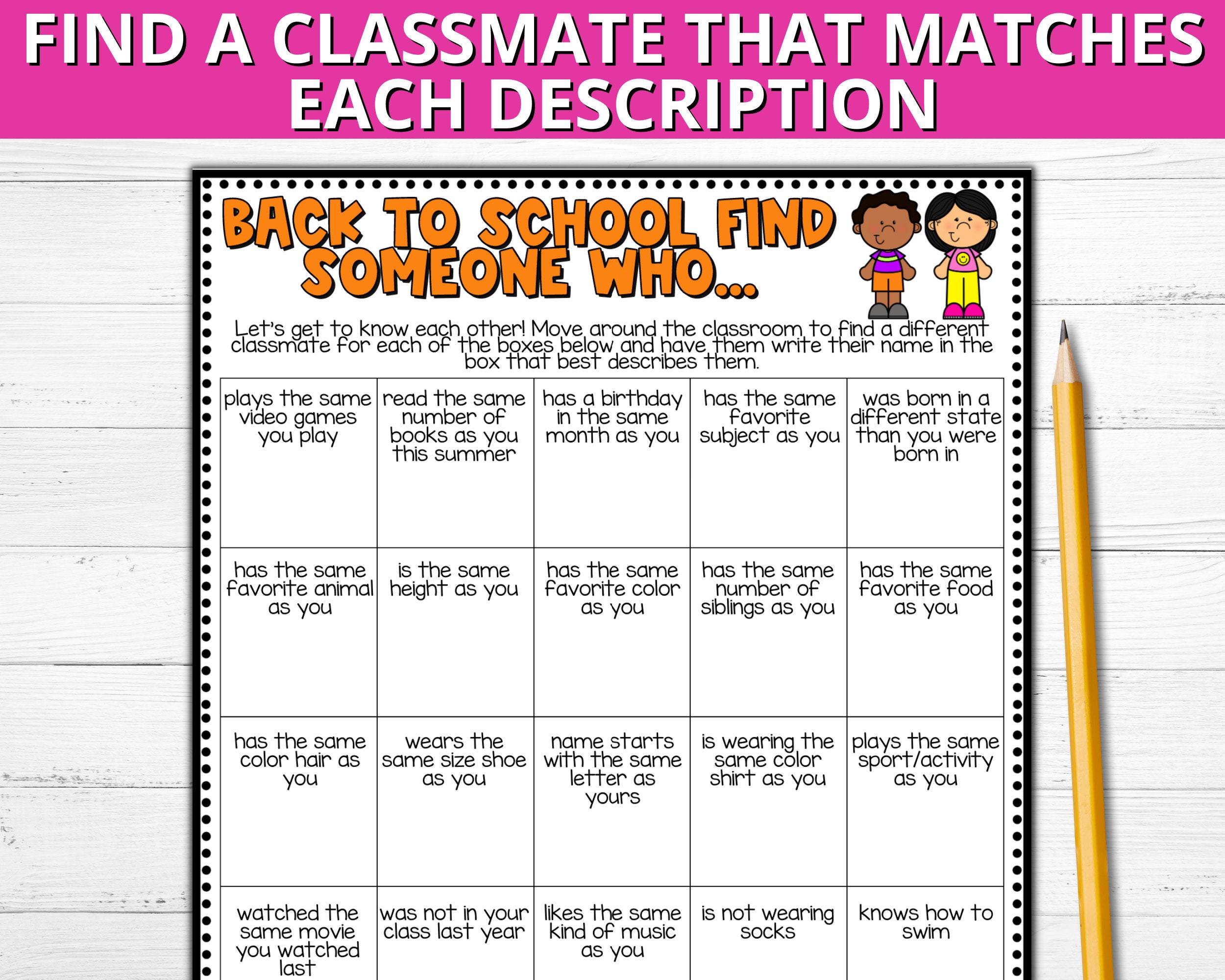 Find Someone Who Back to School Activity Get to Know You - Etsy