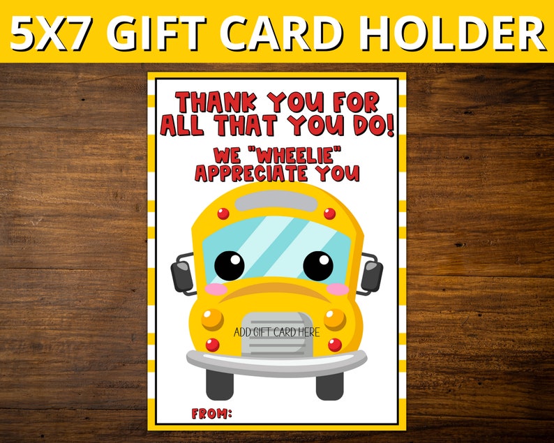 Bus Driver Appreciation Gift Card Holder School Bus Thank You - Etsy