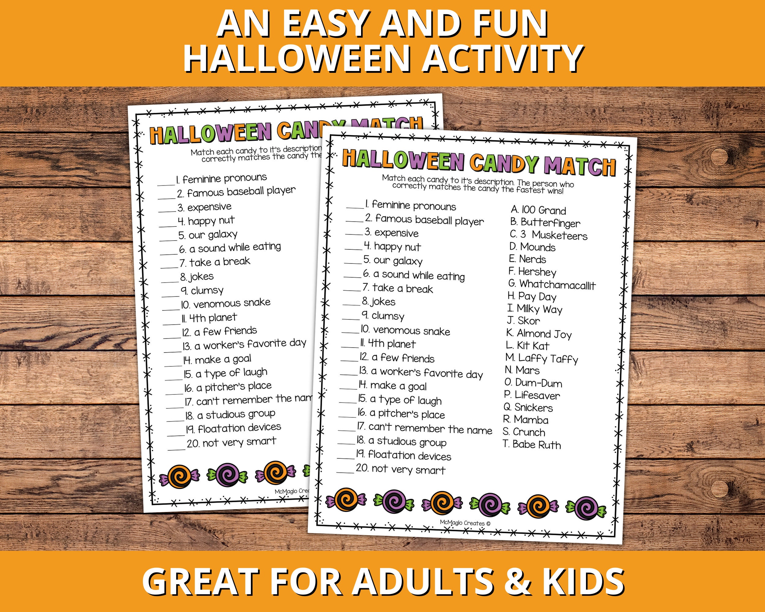 Halloween Candy Match Game Halloween Games for Kids School - Etsy