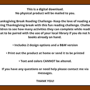 Thanksgiving Break Reading Challenge for Kids, Reading Printable ...