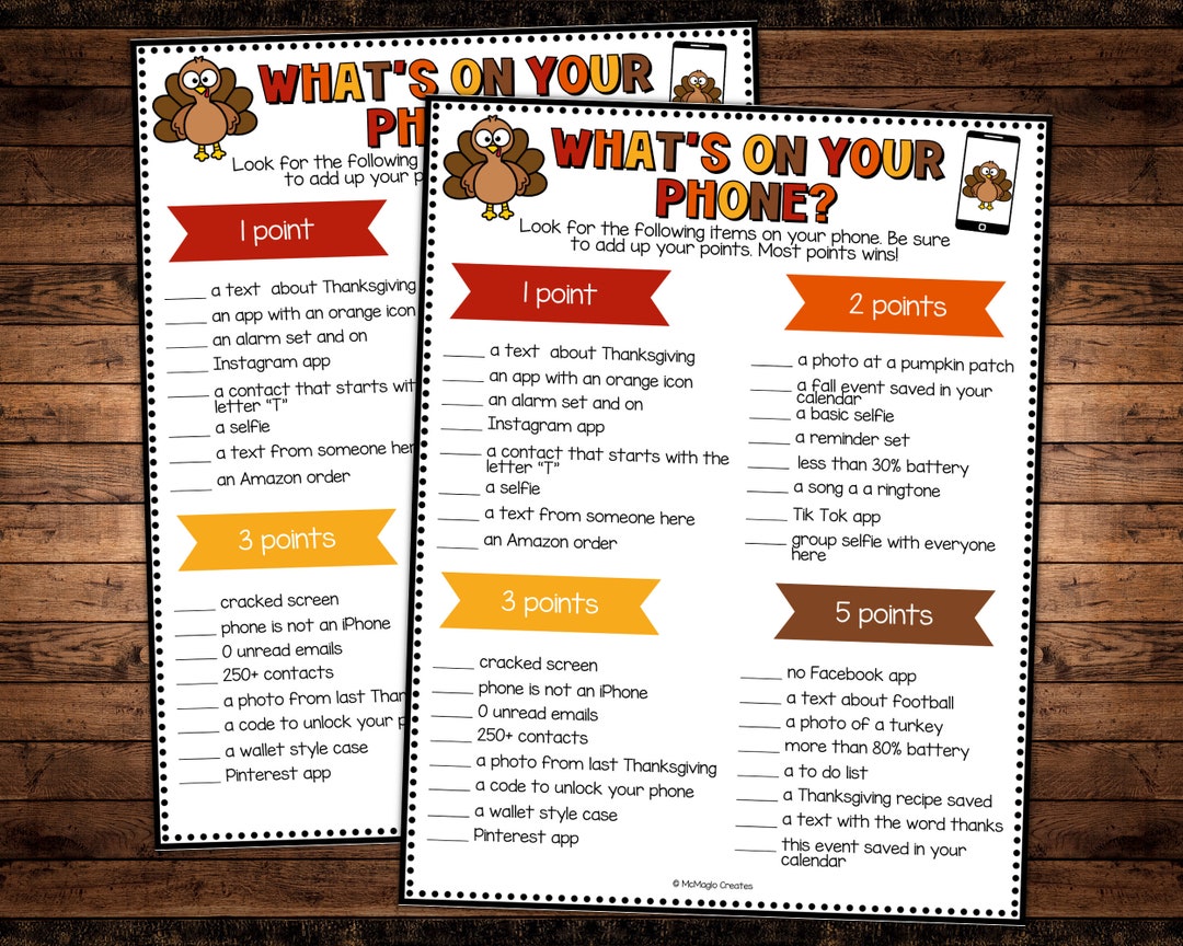 Thanksgiving What's on Your Phone Game, Thanksgiving Printable Games ...