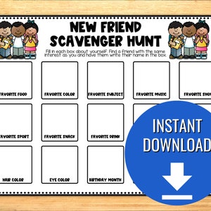 Back to School New Friend Scavenger Hunt, Find Someone Who Game ...