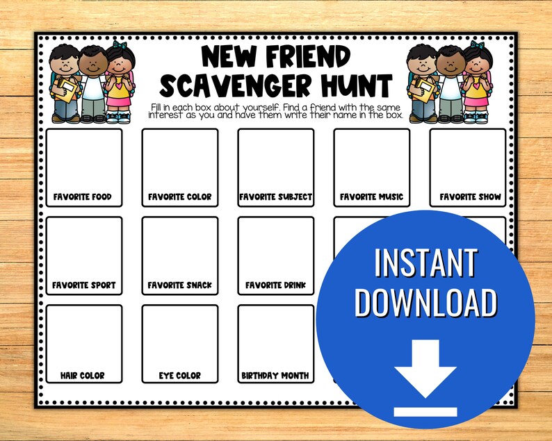 Back to School New Friend Scavenger Hunt, Find Someone Who Game ...