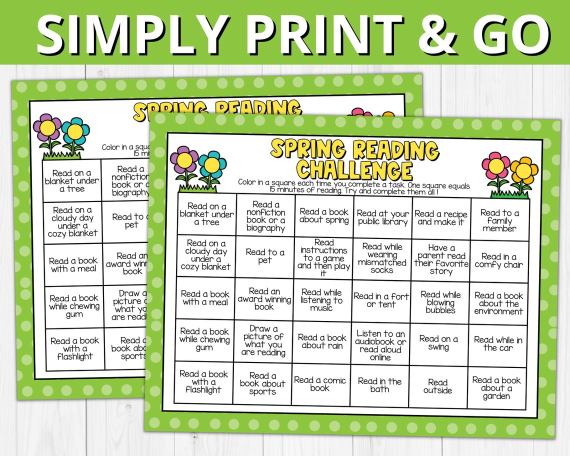Spring Reading Challenge for Kids Reading Printable - Etsy