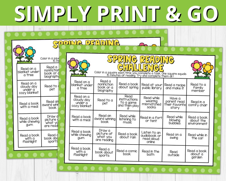 Spring Reading Challenge for Kids, Reading Printable Activities, Kids ...
