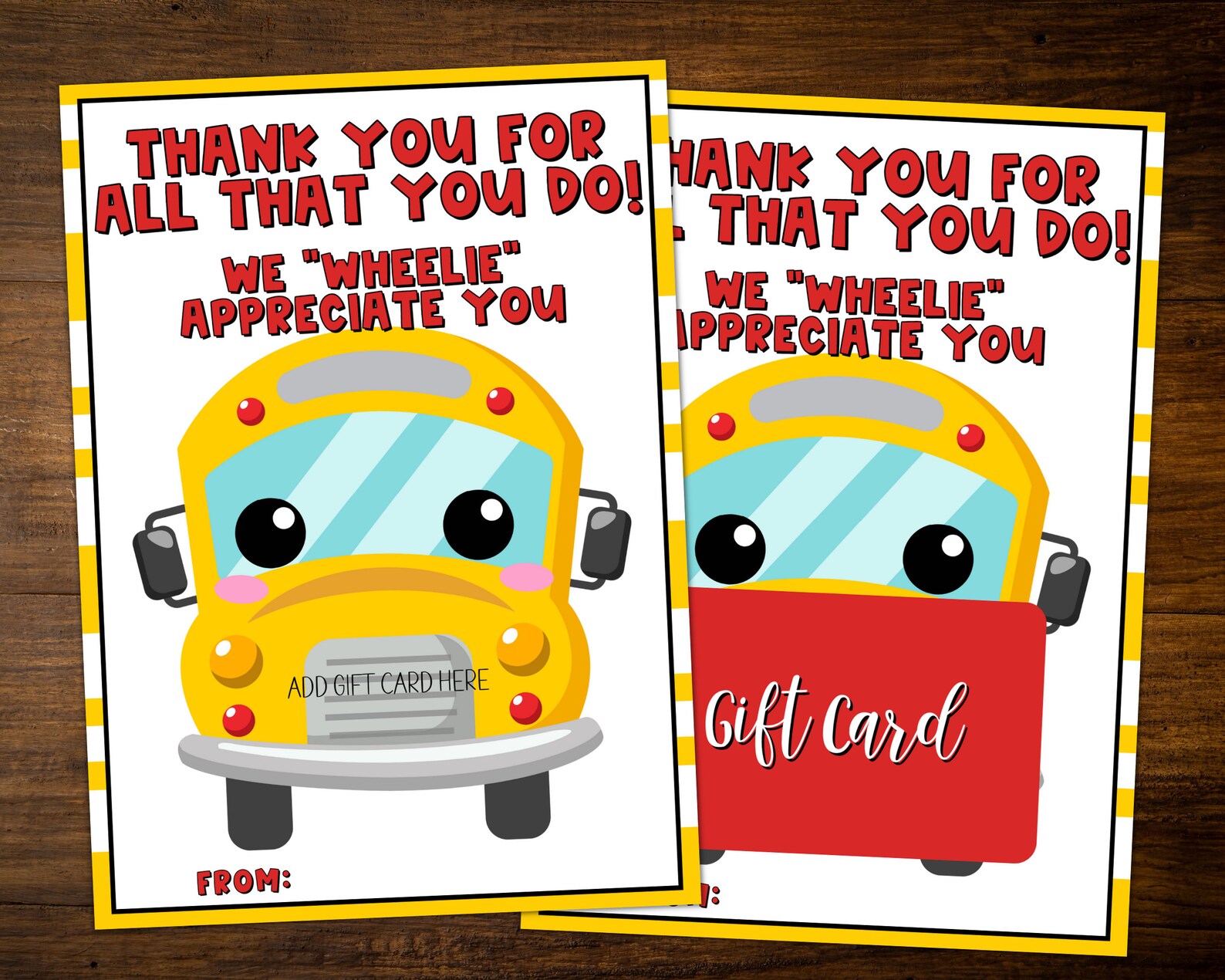 Bus Driver Appreciation Gift Card Holder, School Bus Thank You Card ...