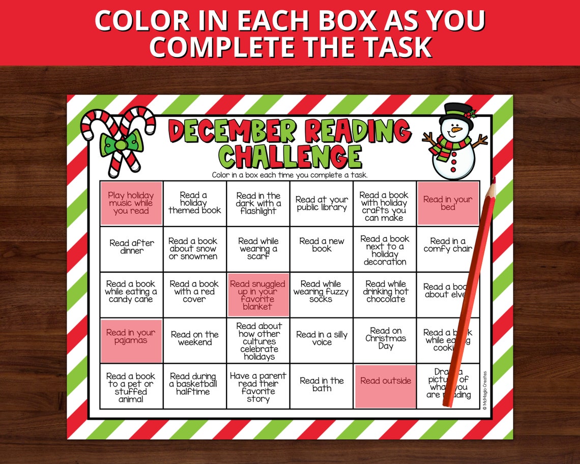 December Reading Challenge for Kids, Reading Printable Activities ...