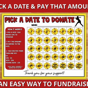 Softball Calendar Fundraiser, Pick a Date to Donate Printable, Softball Fundraiser Template - Etsy