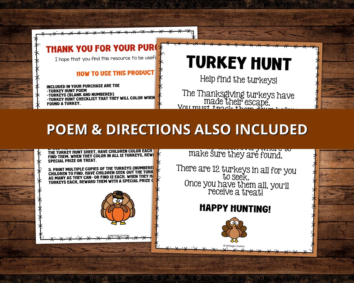 Printable Turkey Hunt Game, Thanksgiving Scavenger Hunt, Thanksgiving ...