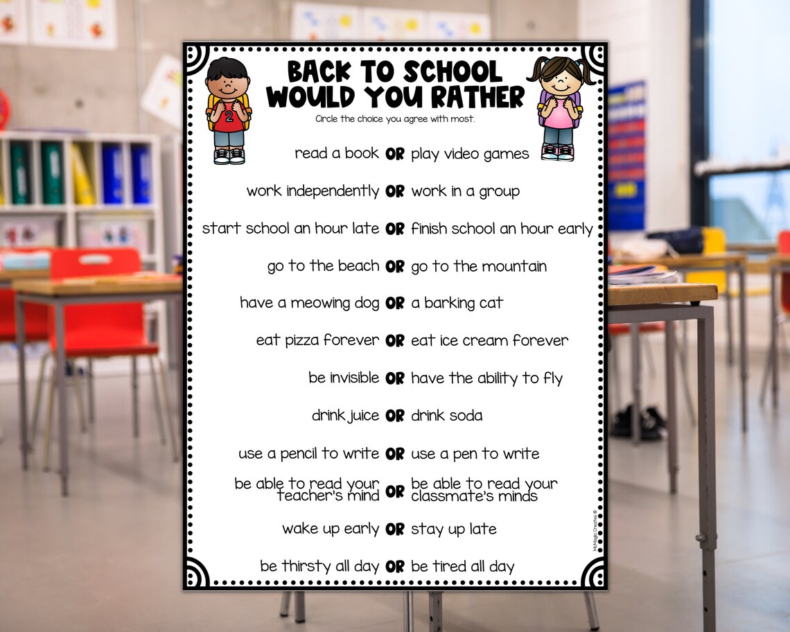 Would You Rather Back to School Activity, First Day of School Game ...