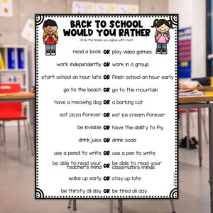Would You Rather Back to School Activity, First Day of School Game ...