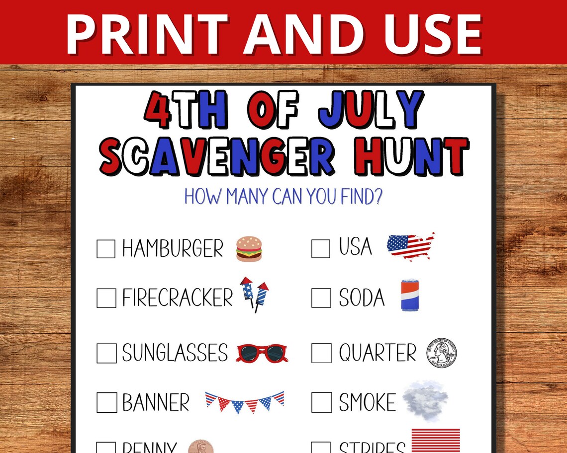 4th of July Scavenger Hunt 4th of July Printable Activity for - Etsy