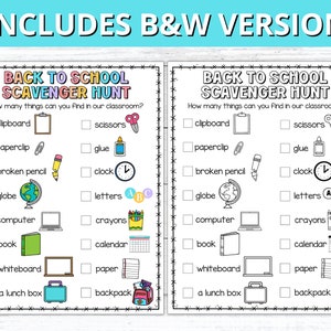 Back to School Scavenger Hunt, Classroom Scavenger Hunt Printable for ...