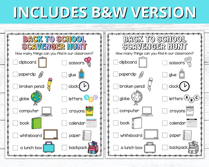 Back to School Scavenger Hunt, Classroom Scavenger Hunt Printable for ...