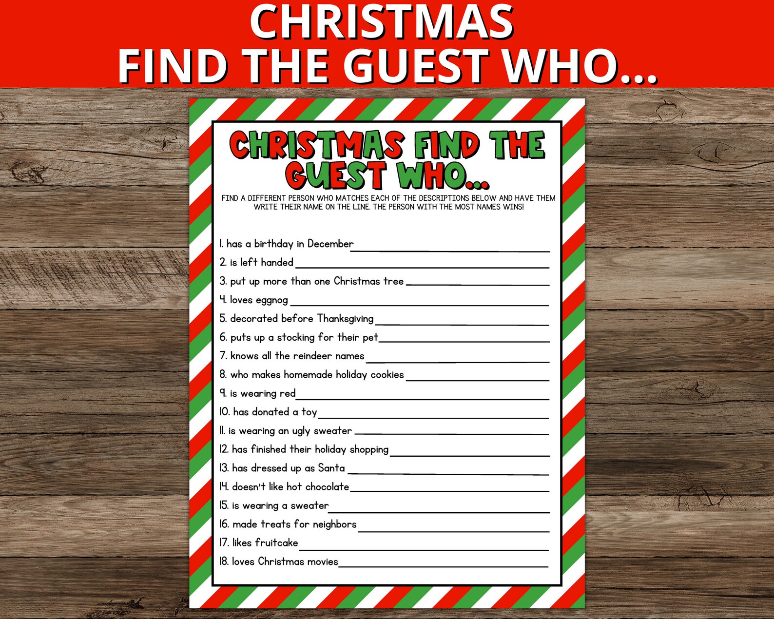 Christmas Find the Guest Who Game Adult Christmas Party - Etsy