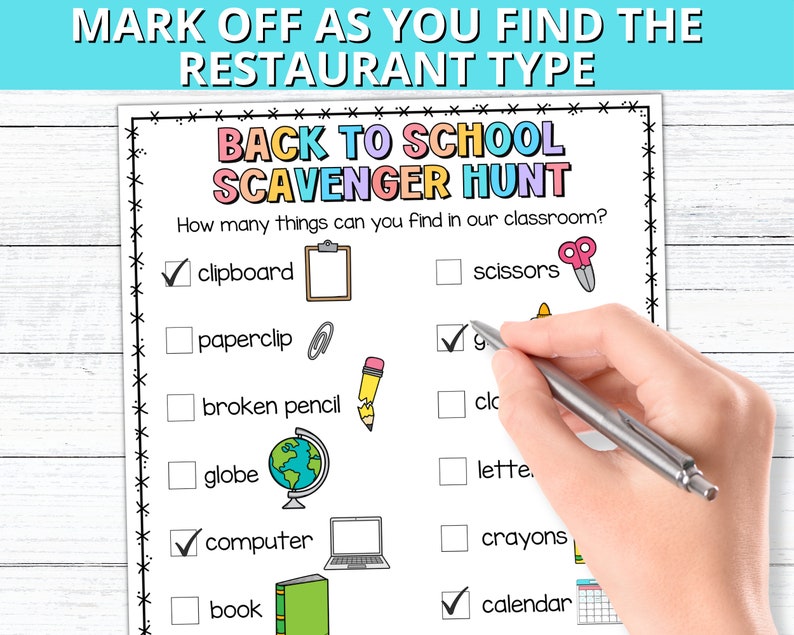 Back to School Scavenger Hunt, Classroom Scavenger Hunt Printable for ...