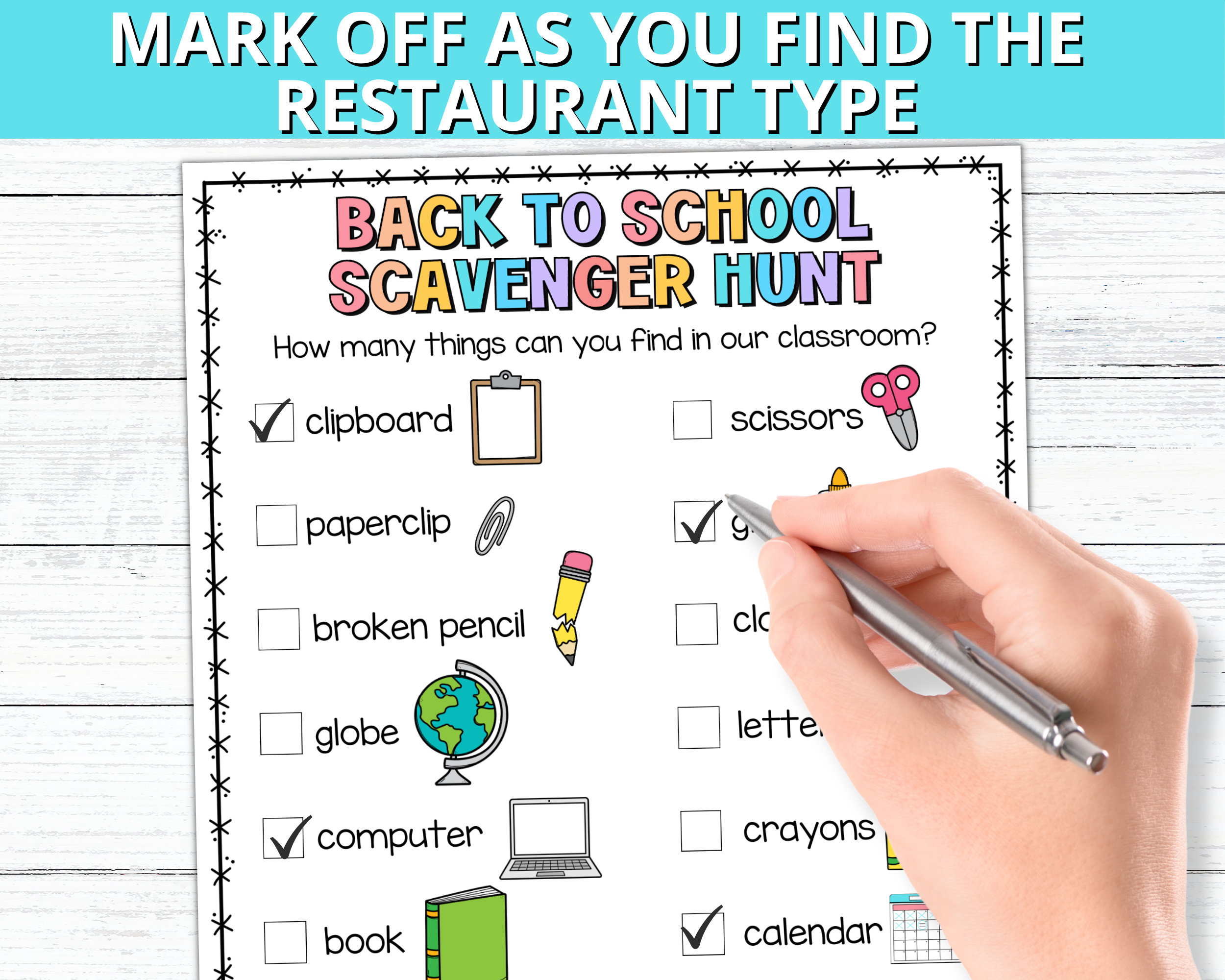 Back to School Scavenger Hunt, Classroom Scavenger Hunt Printable for ...