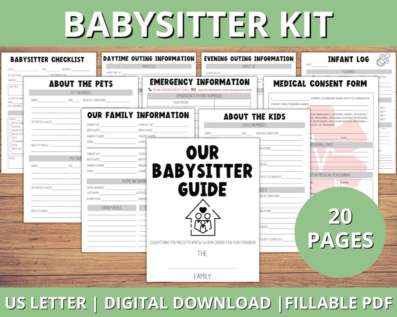 Babysitter Kit Printables, Babysitter Information Sheet, Babysitter's ...