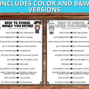 Would You Rather Back to School Activity, First Day of School Game ...