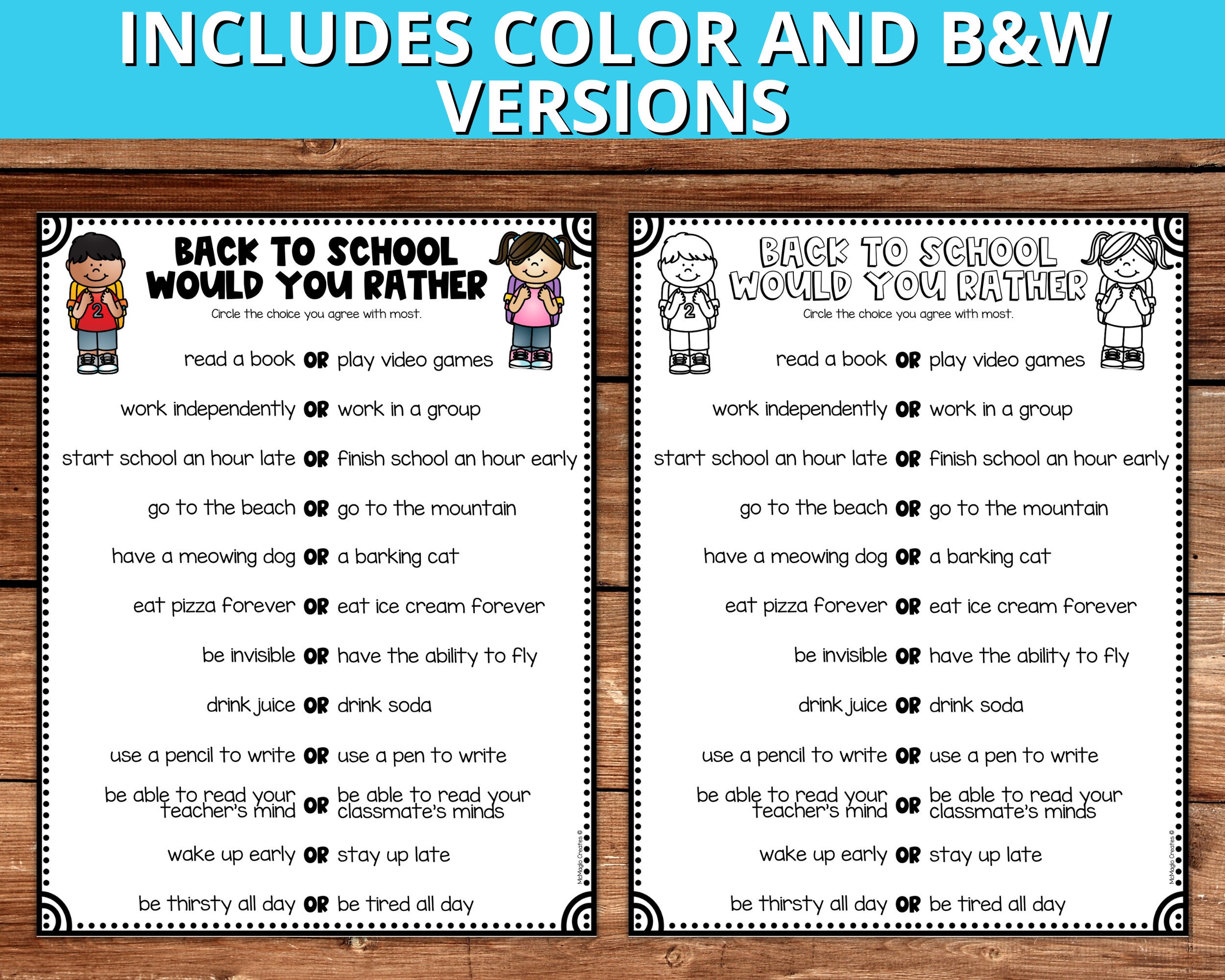 Would You Rather Back to School Activity, First Day of School Game ...