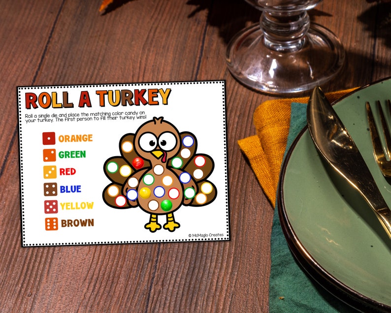 Roll a Turkey Game, Thanksgiving Games for Kids, Kids Table Game ...