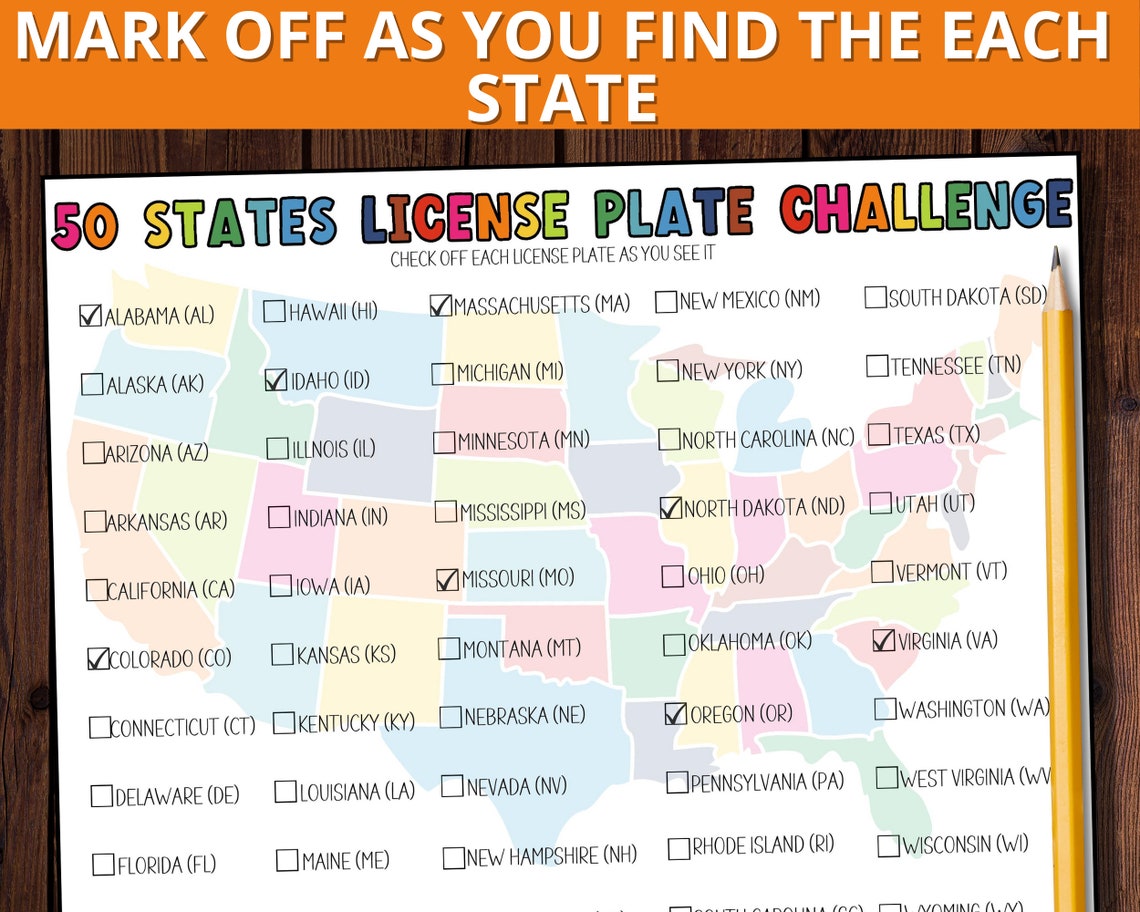 License Plate Challenge Road Trip Printable Kids Travel - Etsy