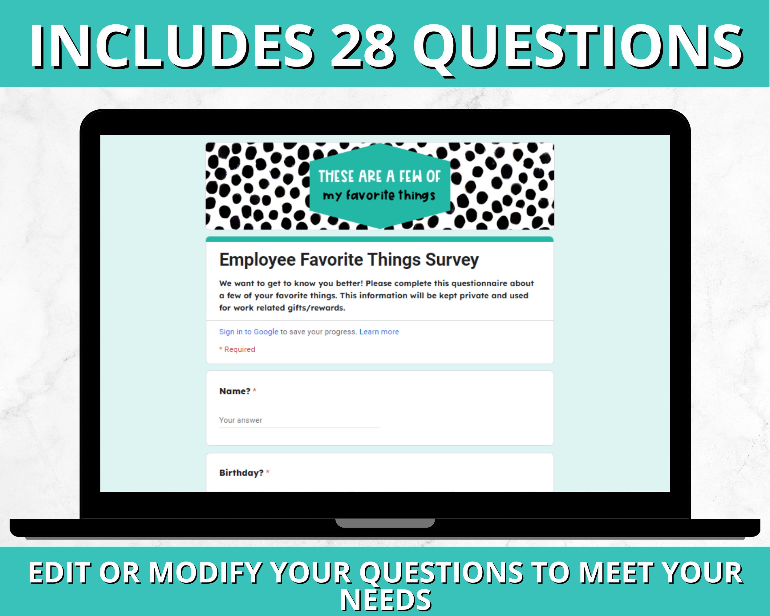 Employee Favorite Things Questionnaire, Editable Google Form, Employee ...
