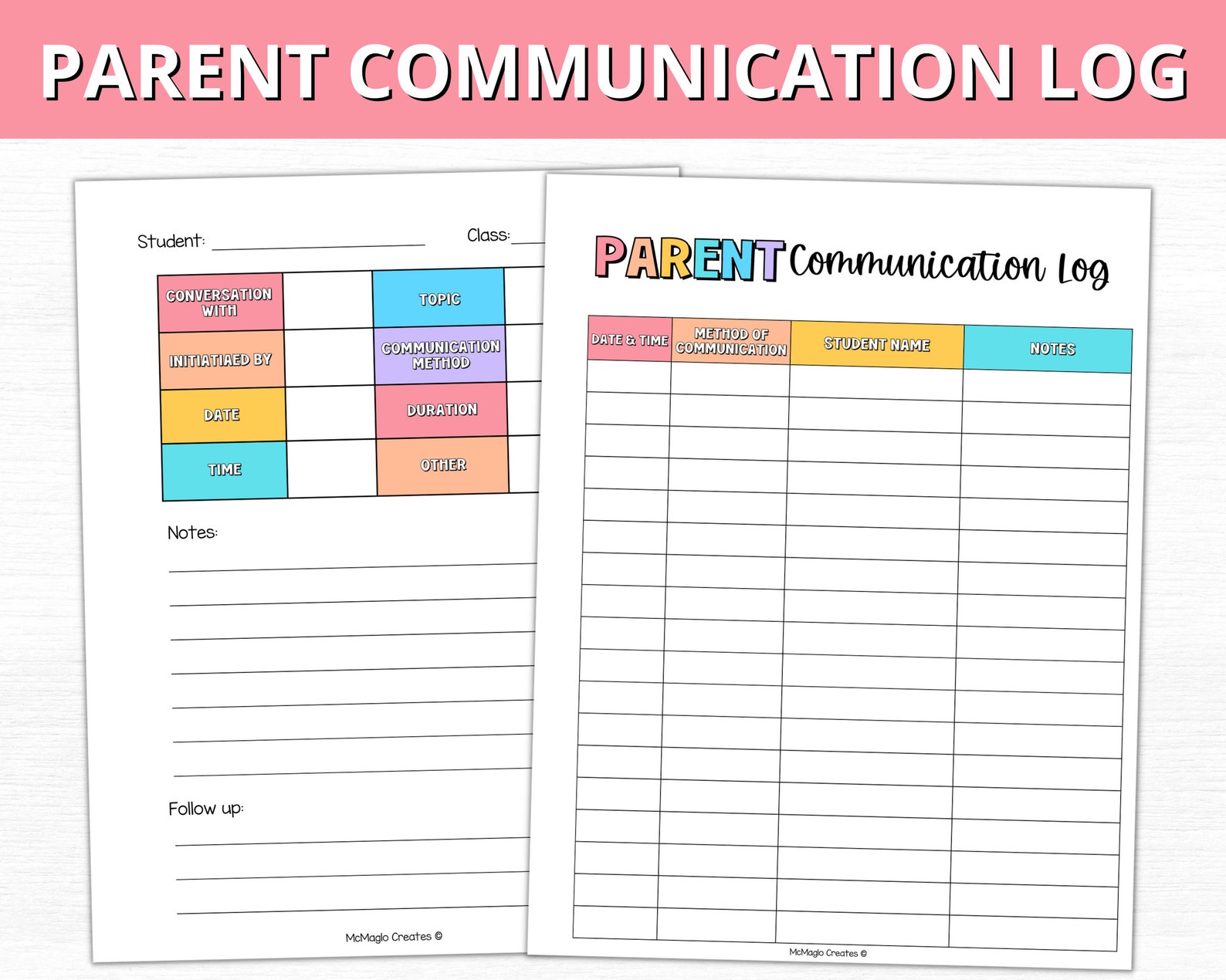 Parent Communication Log, Teacher Communication Record, Communication ...