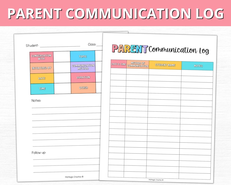 Parent Communication Log, Teacher Communication Record, Communication ...